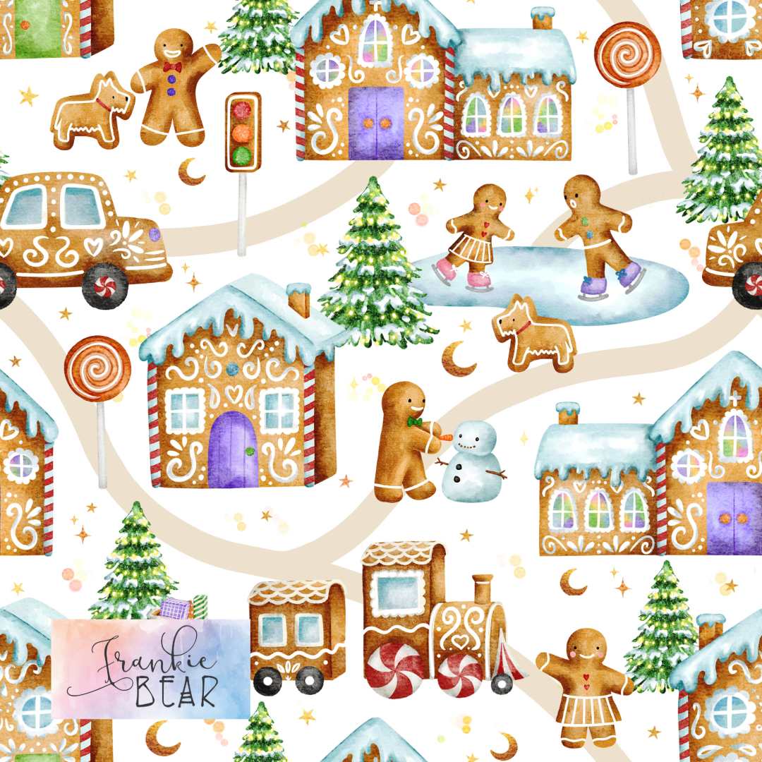 Gingerbread Land – Woven – Frankie Bear Fabric